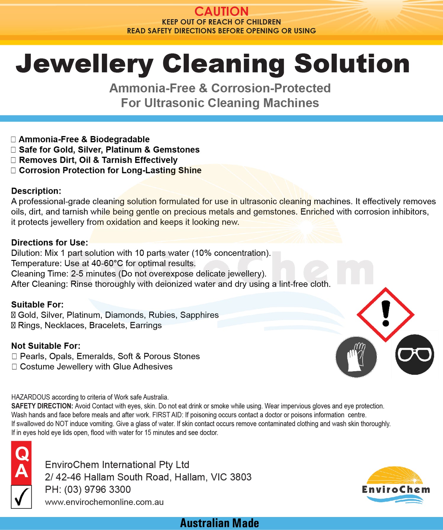Jewellery Cleaning Solution For Ultrasonic Cleaning Machines, AUSTRALI ...