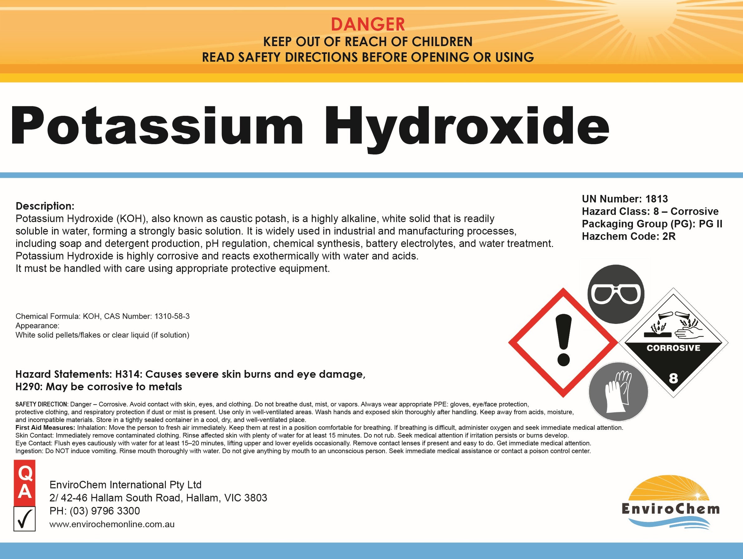 Potassium Hydroxide, KOH — EnviroChem International Pty Ltd
