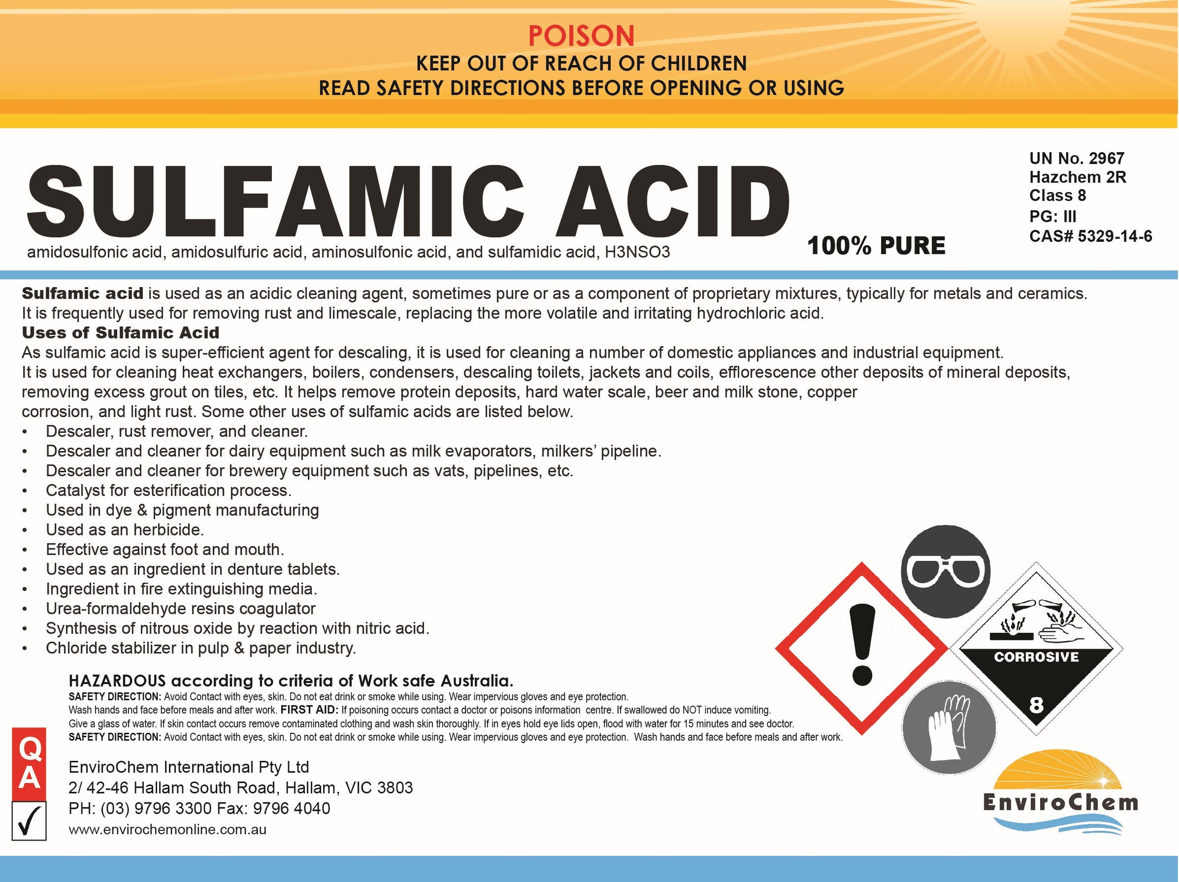Buy Sulfamic Acid | Cleaning Supplies & Solvents — EnviroChem ...