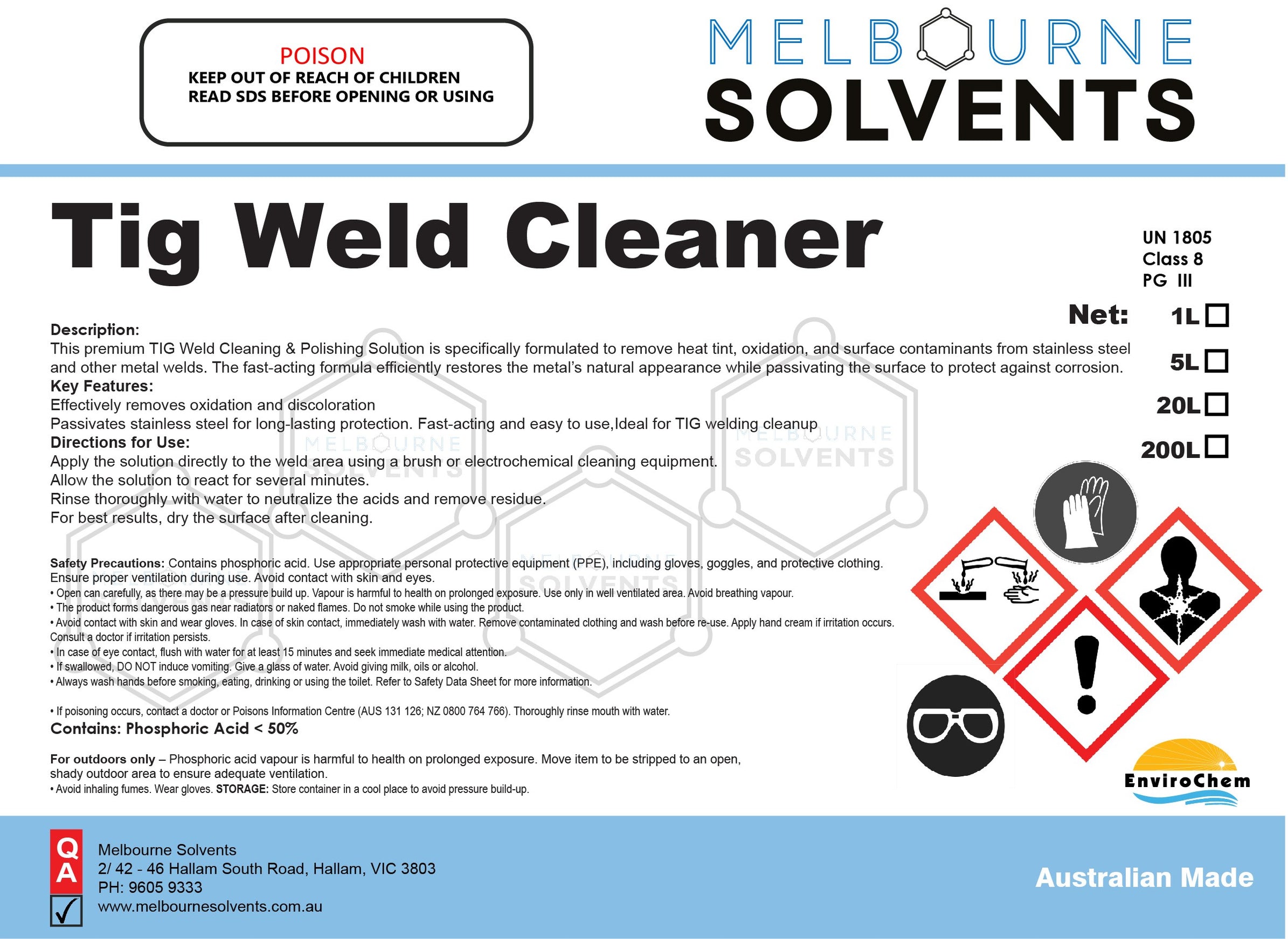 Tig Weld Cleaner — EnviroChem International Pty Ltd
