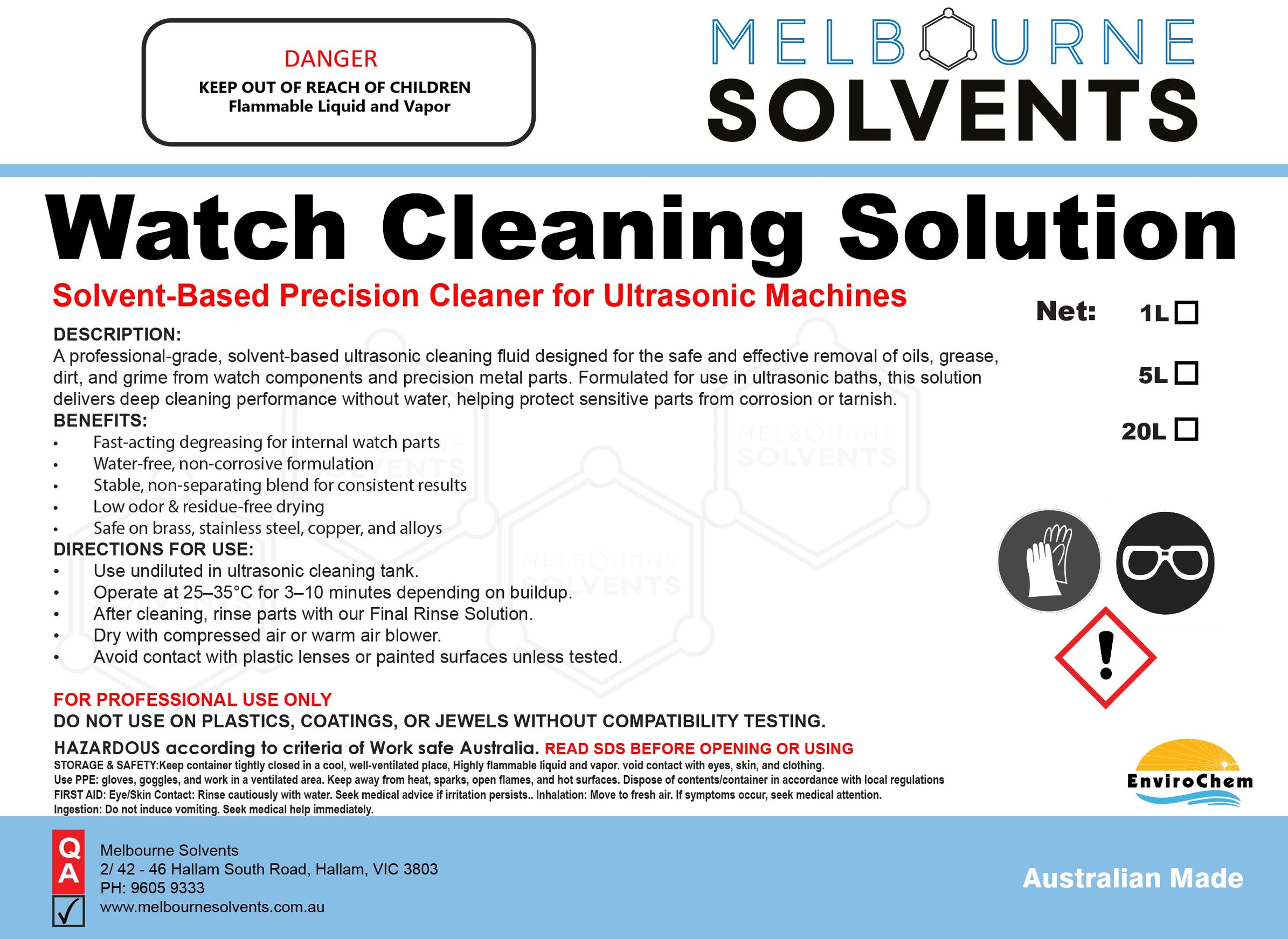 Watch Cleaning Solution — EnviroChem International Pty Ltd